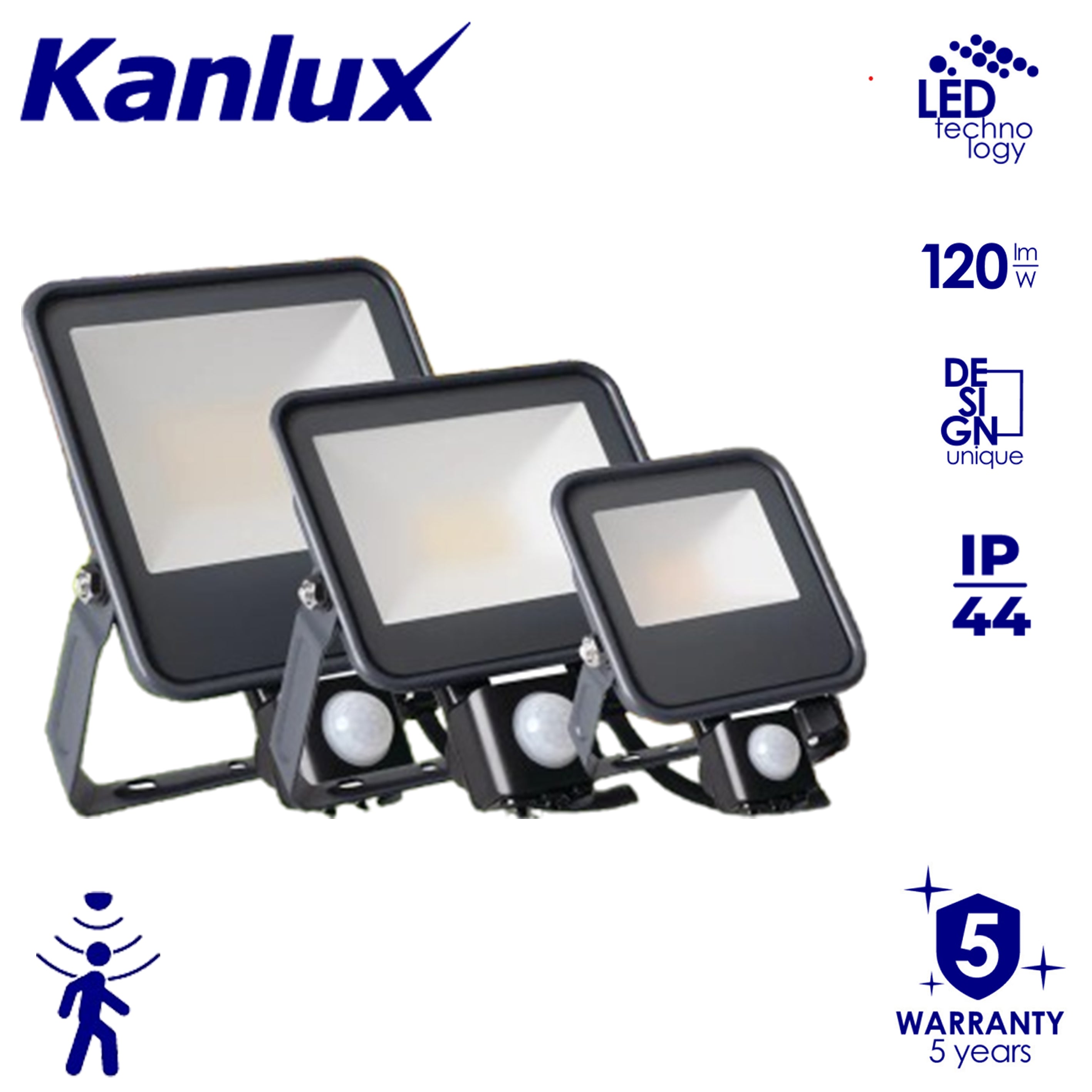 Kanlux IQ-LED FL Outdoor Garden Garage Floodlight - IP44 PIR Motion Se